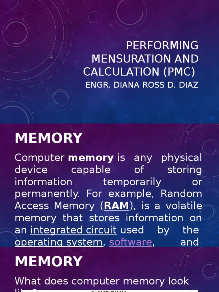 Performing Mensuration and Calculation (PMC) | PDF | Computer Data Storage | Random Access Memory