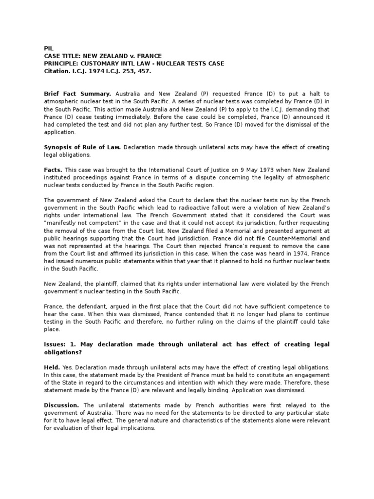 PIL - New Zealand v. France | PDF | Judgment (Law) | Jurisdiction