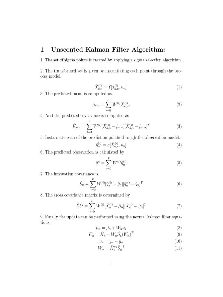 1 Unscented Kalman Filter Algorithm:: (I) A, N (I) A, N N | PDF