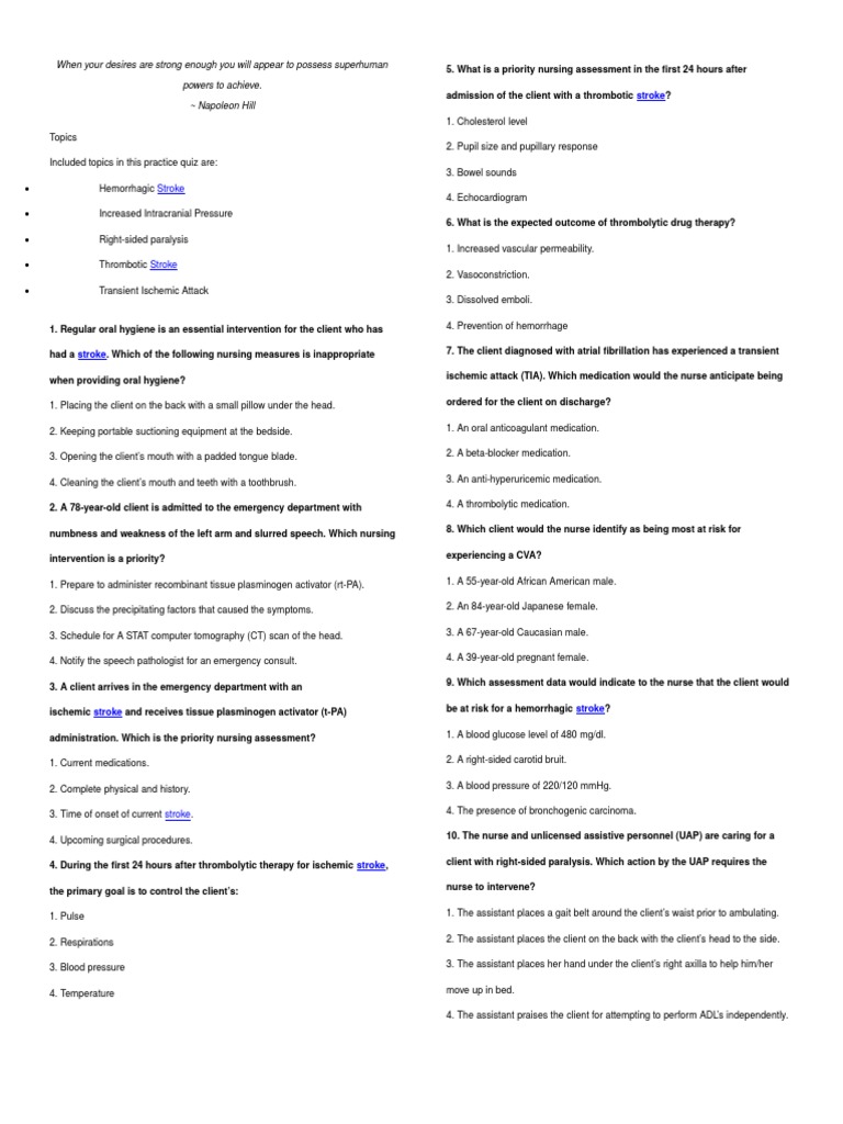 Neuro Questionnaire 1 | PDF | Stroke | Health Sciences