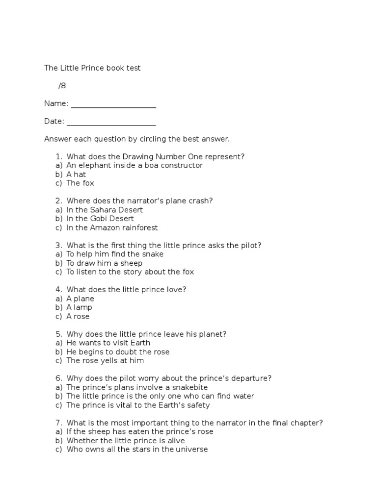 The Little Prince Book Test | PDF