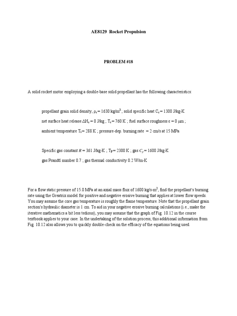 AE8129 Rocket Propulsion: Problem #18 | PDF | Rocket Propellant | Gases