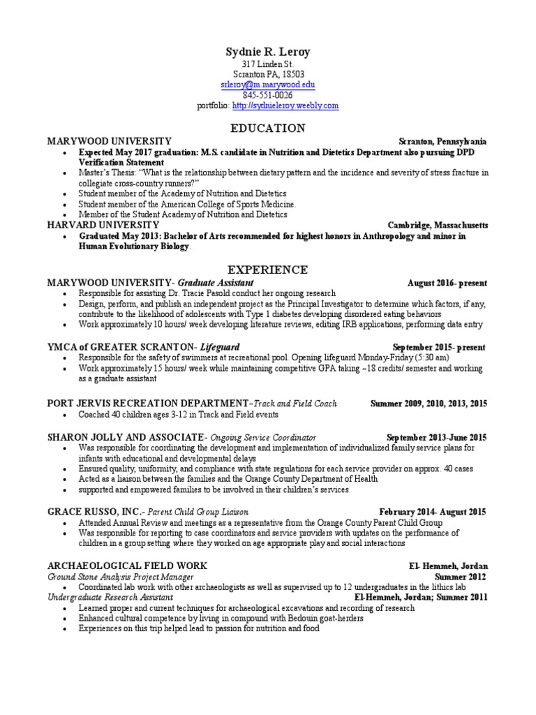 Leroy Dicas Resume | PDF | Dietitian | Archaeology