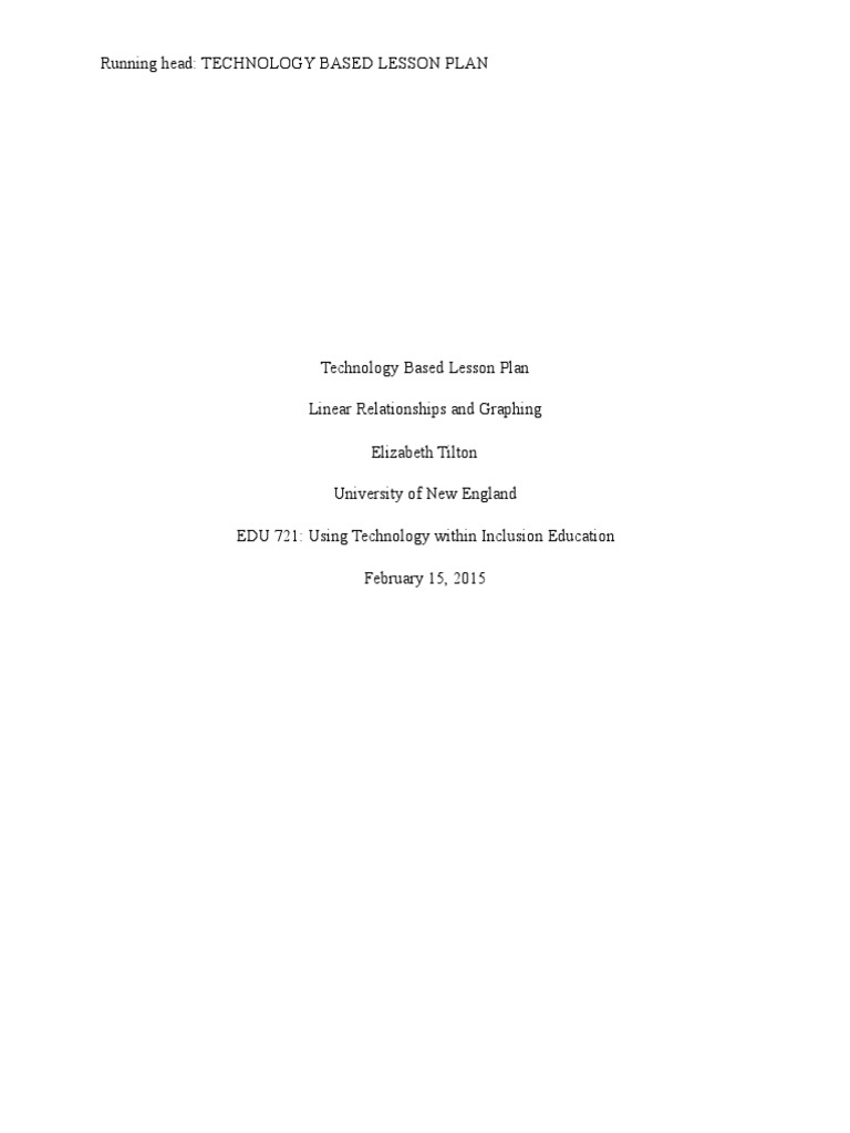 Running Head: Technology Based Lesson Plan | PDF | Individualized ...
