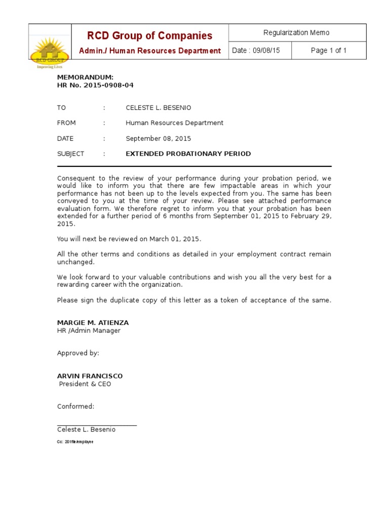 Extended Probationary Period Notice | PDF
