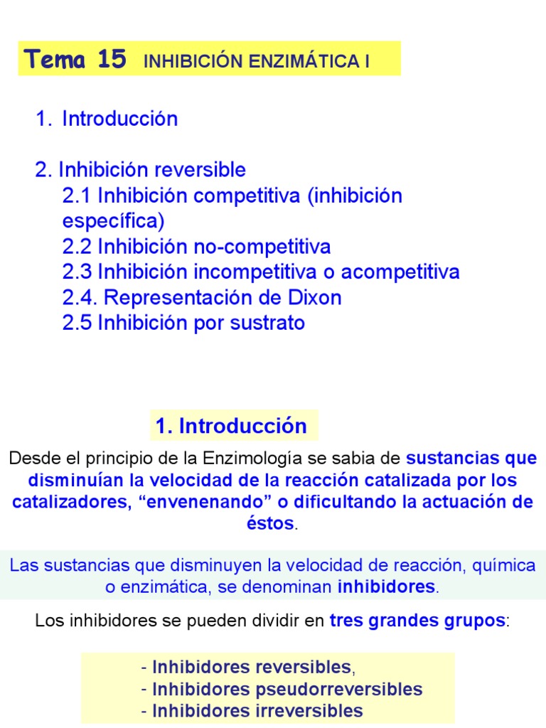Tema 015 | PDF | Inhibidor de la enzima | La cinética de enzimas