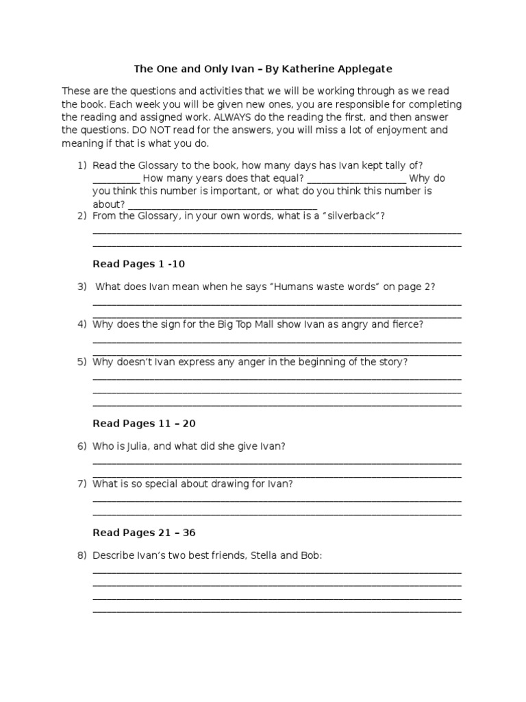 Ivan Activities and Discussion Questions | PDF | Home & Garden | Self ...