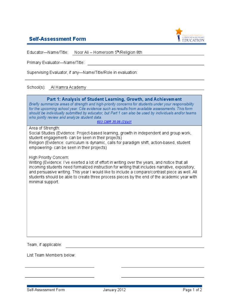 Self Assessform | PDF | Project Based Learning | Educational Assessment