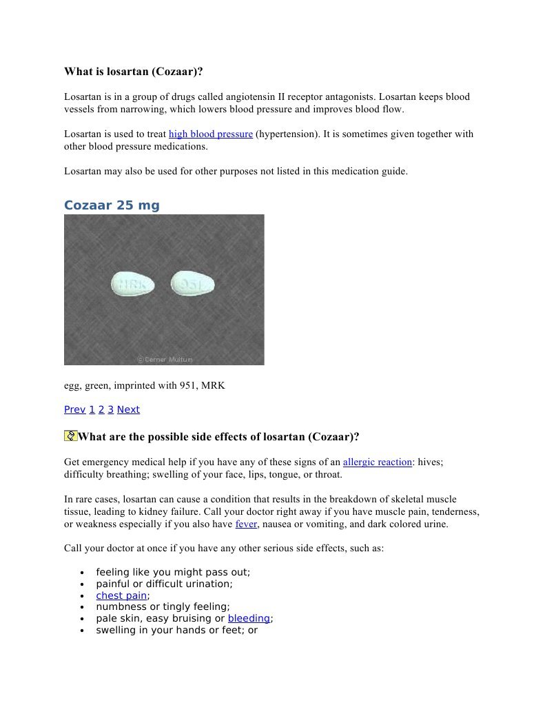 Cozaar 25 MG: What Is Losartan (Cozaar) ? | PDF | Hypoglycemia | Dose ...
