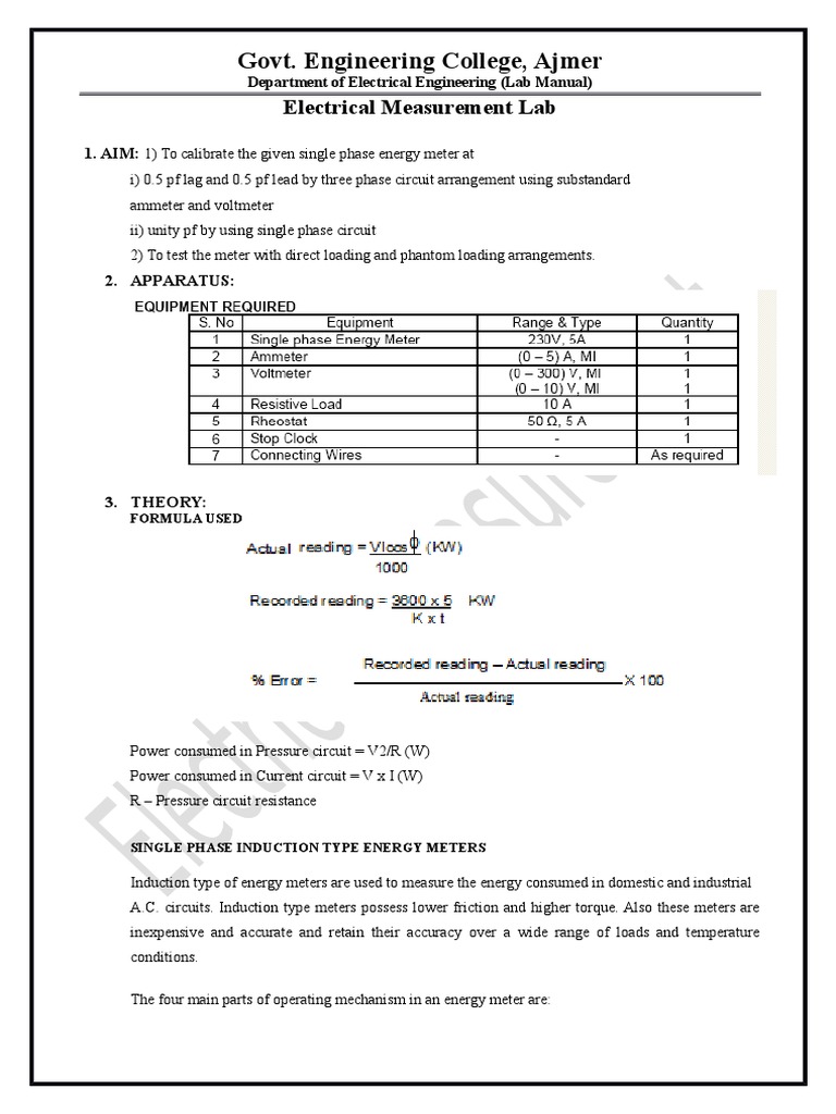 Govt. Engineering College, Ajmer: Electrical Measurement Lab | PDF ...