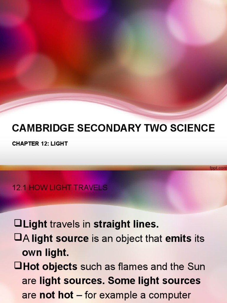 Cambridge Secondary Two Science: Chapter 12: Light | PDF | Color | Shadow