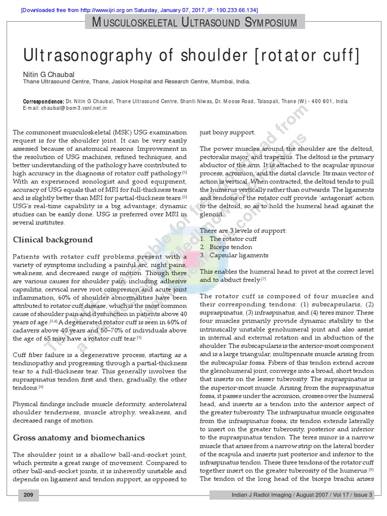 Ultrasonography of Shoulder (Rotator Cuff) : Usculoskeletal Ltrasound ...