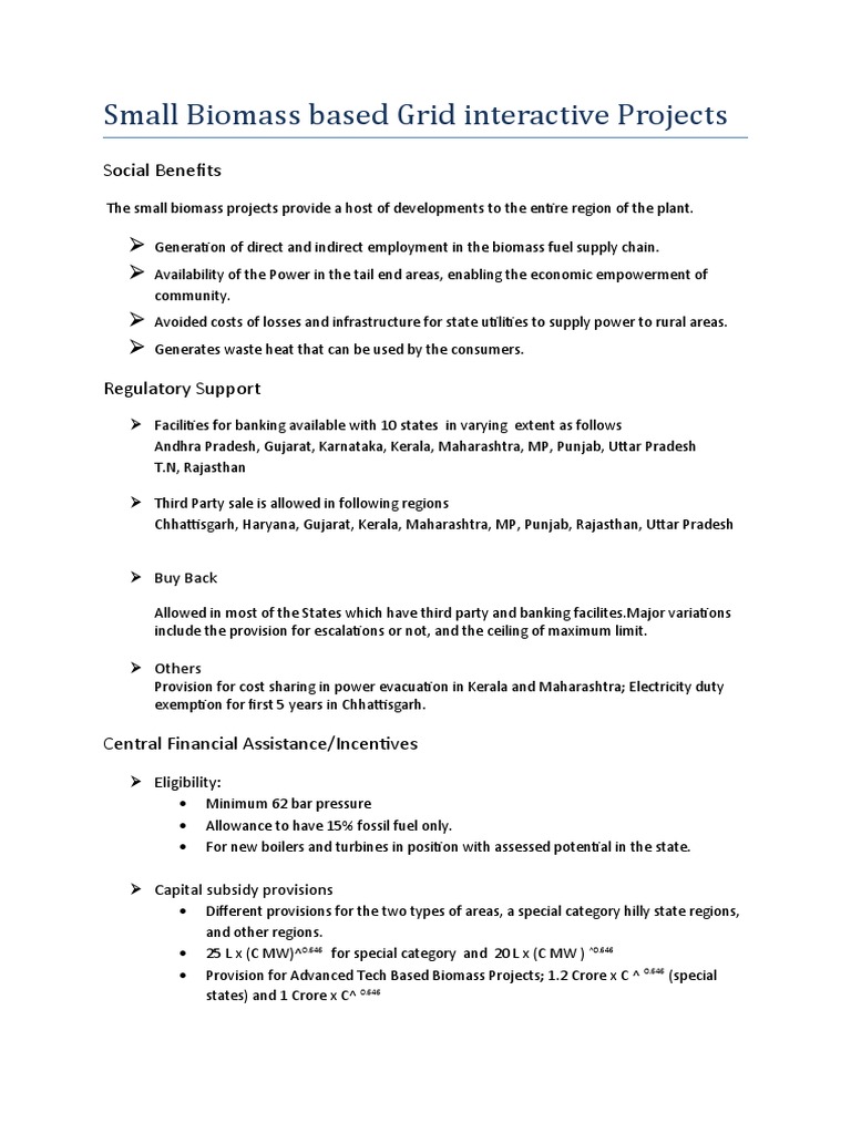 Small Biomass Grid Projects Overview | PDF | Nature | Electrical Grid