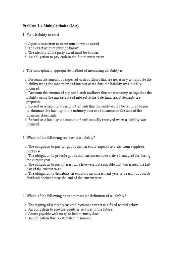 Problem 1-4 Multiple Choice (IAA) | PDF