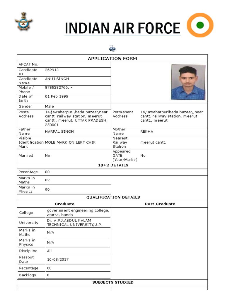 AFCAT Application Form | PDF