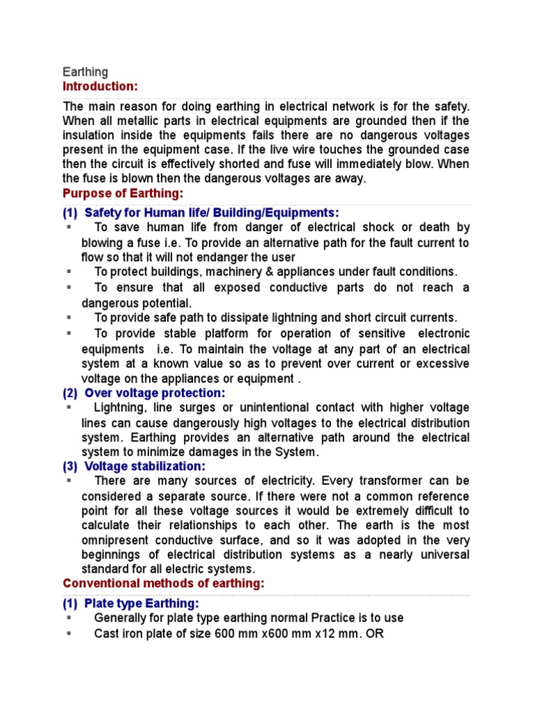 Earthing: (1) Safety For Human Life/ Building/Equipments | PDF | Ac ...