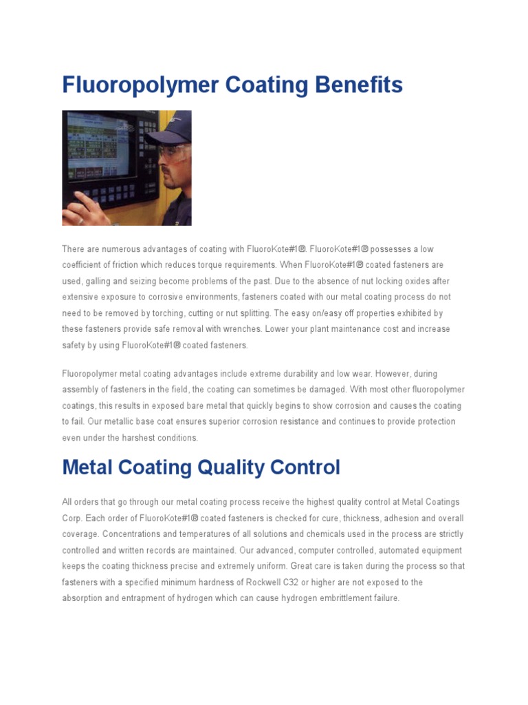 Fluoropolymer Coating Benefits | PDF | Wear | Corrosion