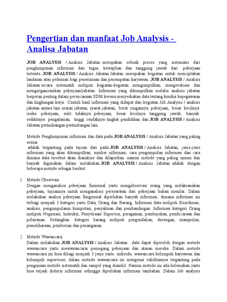 Pengertian Dan Manfaat Job Analysis | PDF