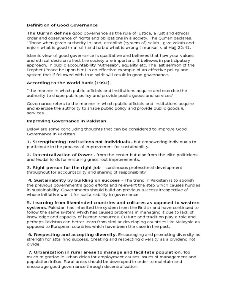 Definition of Good Governance | PDF | Good Governance | Governance