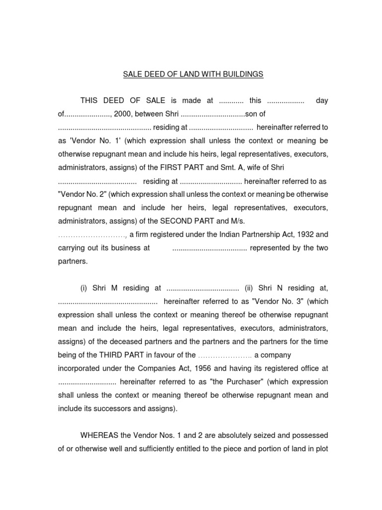 Sale Deed of Lands With Building | PDF | Deed | Partnership