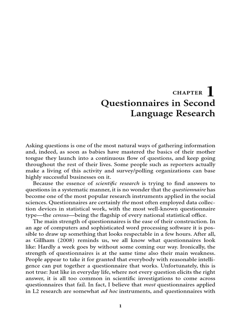 Questionnaires in Second Language Research: Fic Research Is Trying To Find Answers To | PDF ...