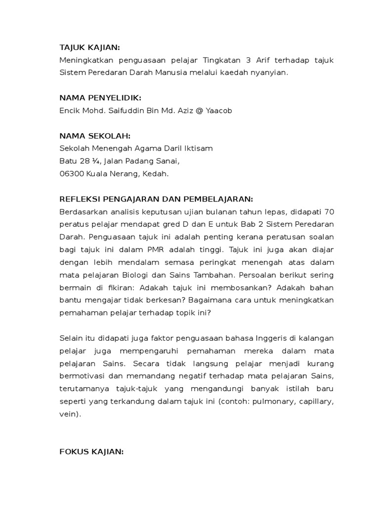 Proposal Tajuk Kajian (Sains) | PDF