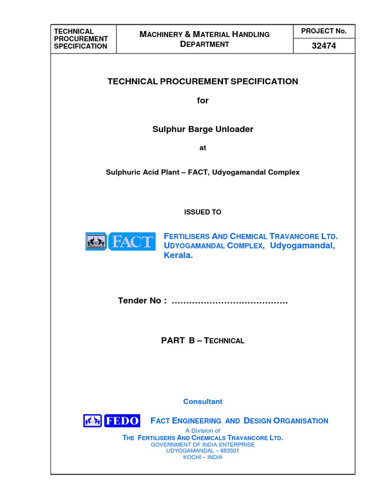M & M H D 32474: Technical Procurement Specification Achinery Aterial Andling Epartment Project ...