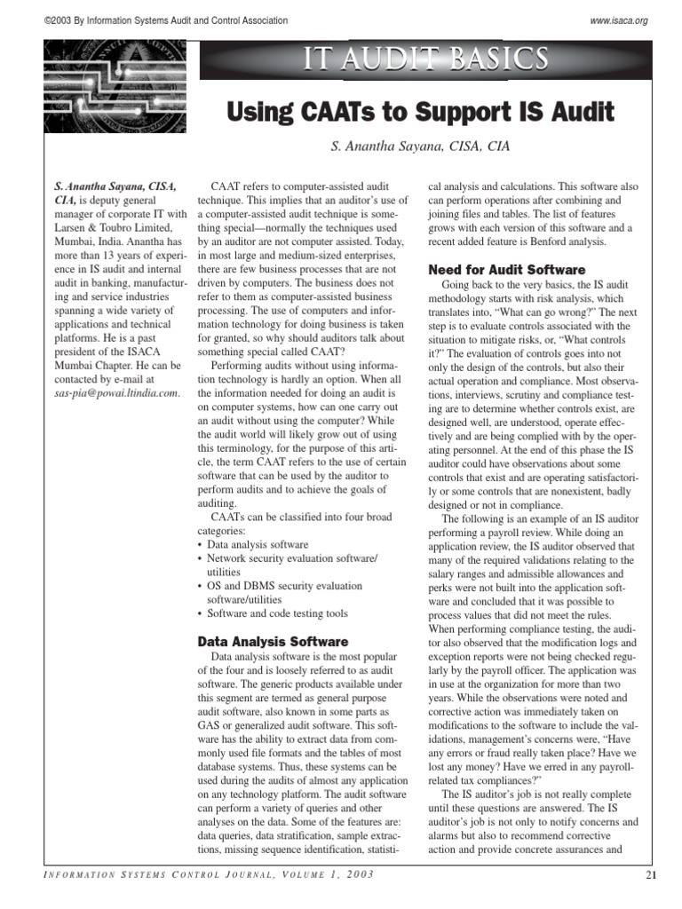 Using CAATs To Support Is Audit | PDF | Verification And Validation | Audit