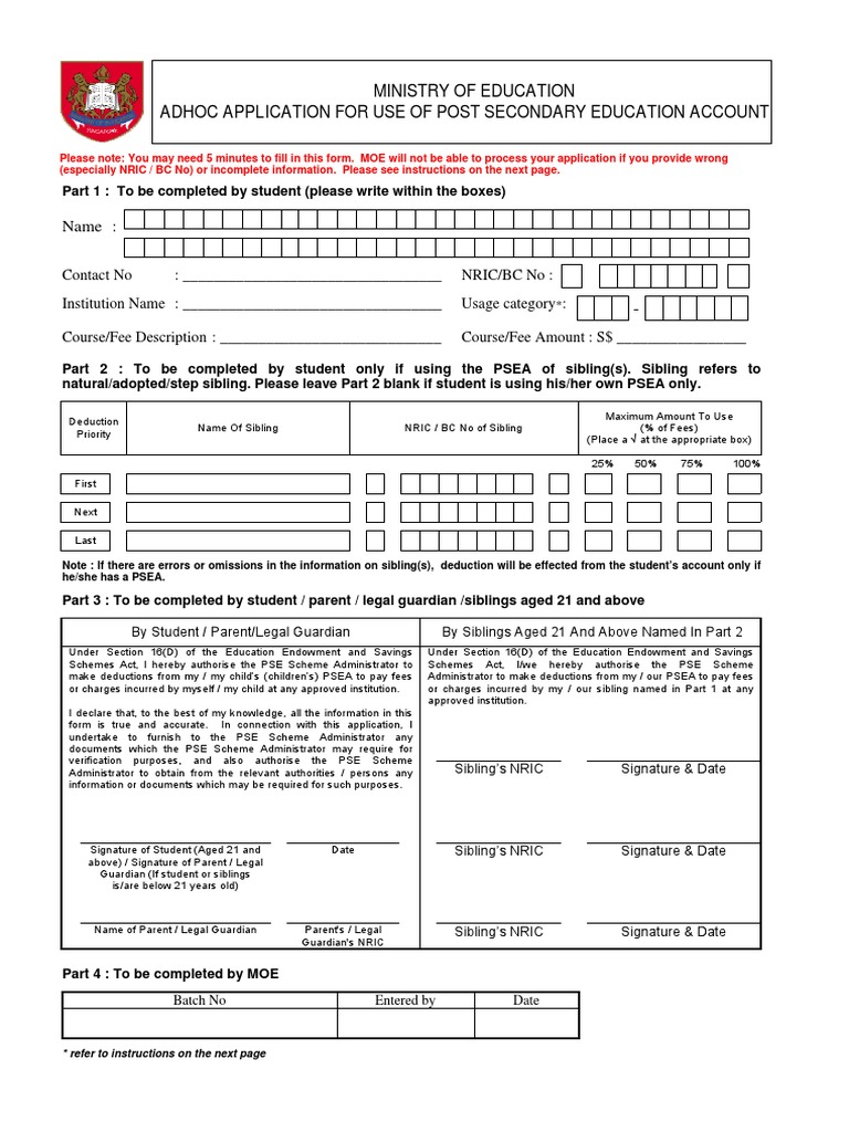PSEA Application Form Guide | PDF | Fee | Tuition Payments