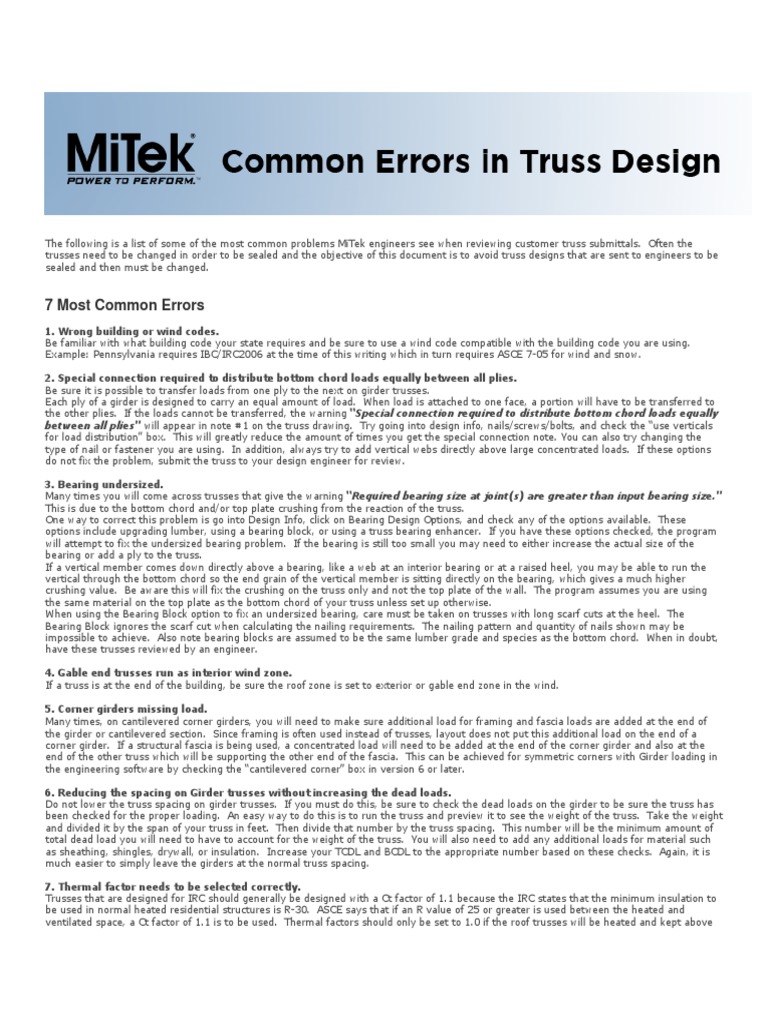 Common Truss Design Errors | PDF | Truss | Components
