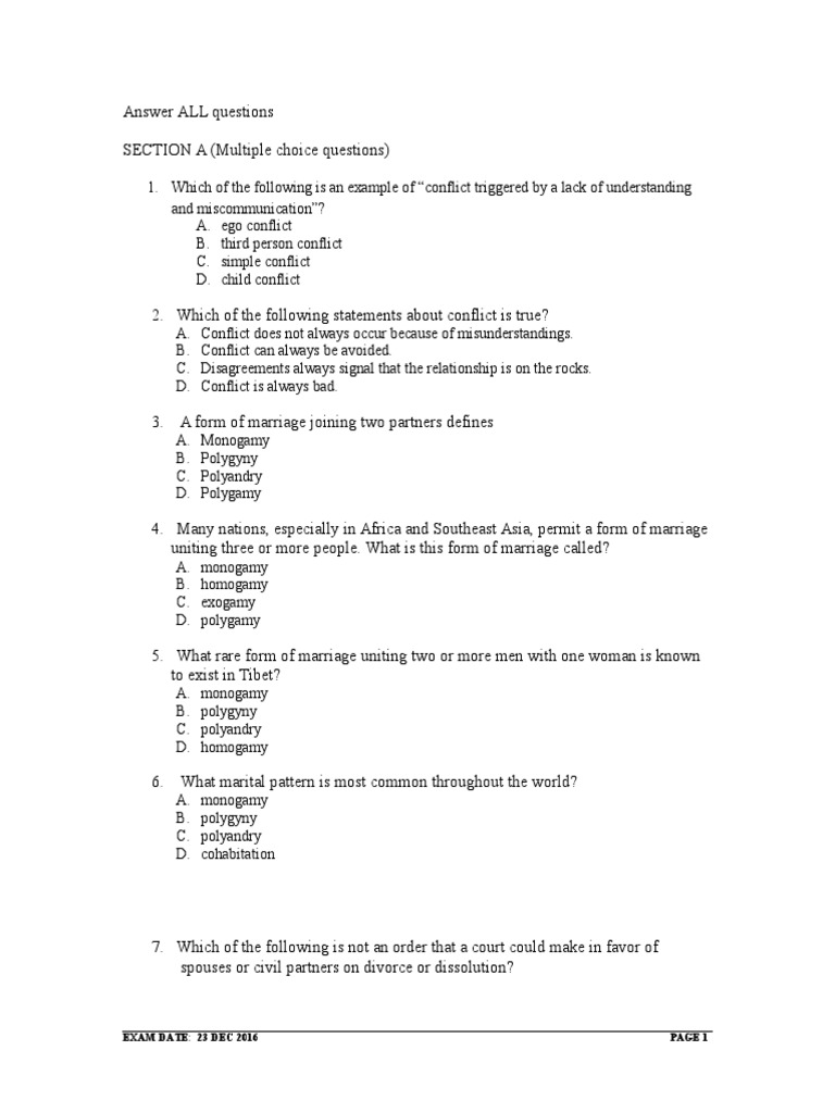 Mpu Family Issues Question Paper | PDF | Adolescence | Monogamy