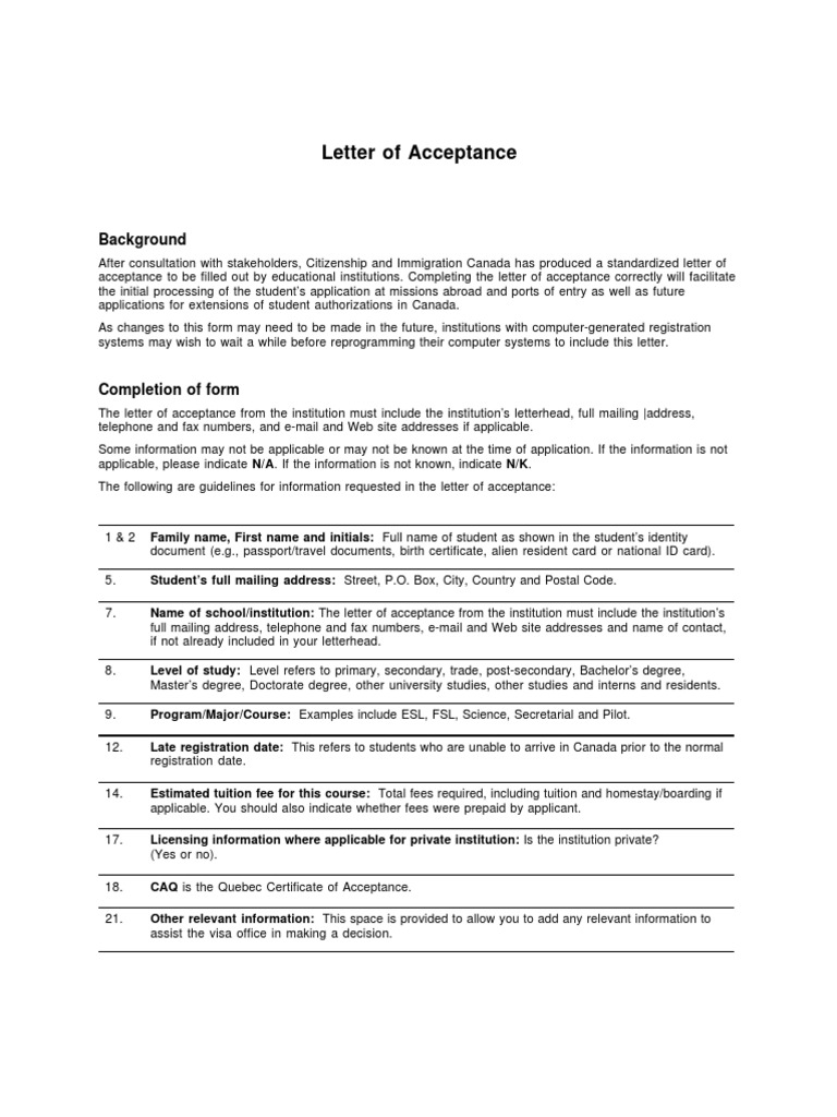 Standardized Letter of Acceptance Guidelines | PDF | Academic Degree ...