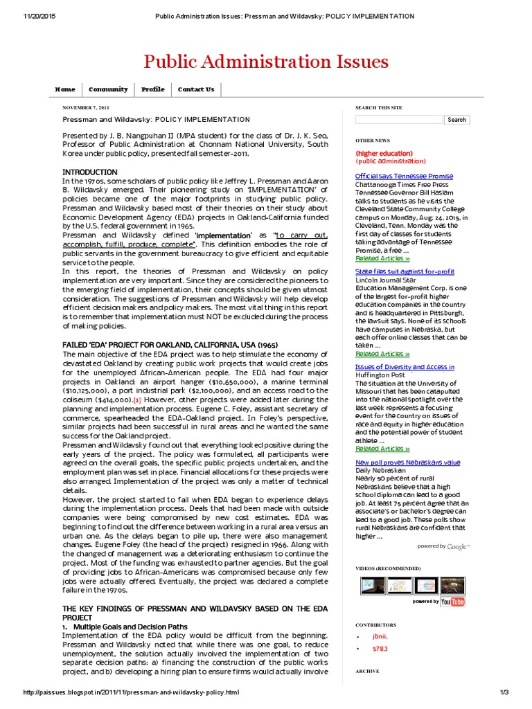 Pressman and Wildavsky on Policy Implementation | PDF | Public ...