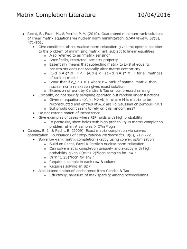 Tensor Completion Notes | PDF | Mathematical Analysis | Applied Mathematics