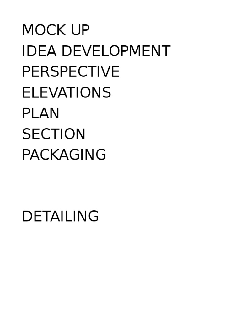 Mock Up Idea Development Perspective Elevations Plan Section Packaging ...