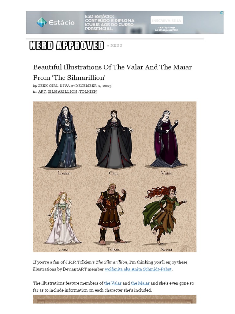 Illustrations of The Valar and The Maiar From The Silmarillion' | PDF ...