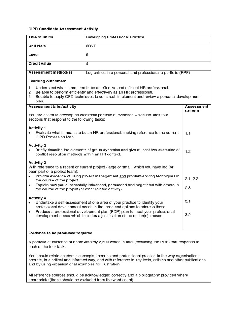 CIPD Candidate Assessment Activity Developing Professional Practice | PDF