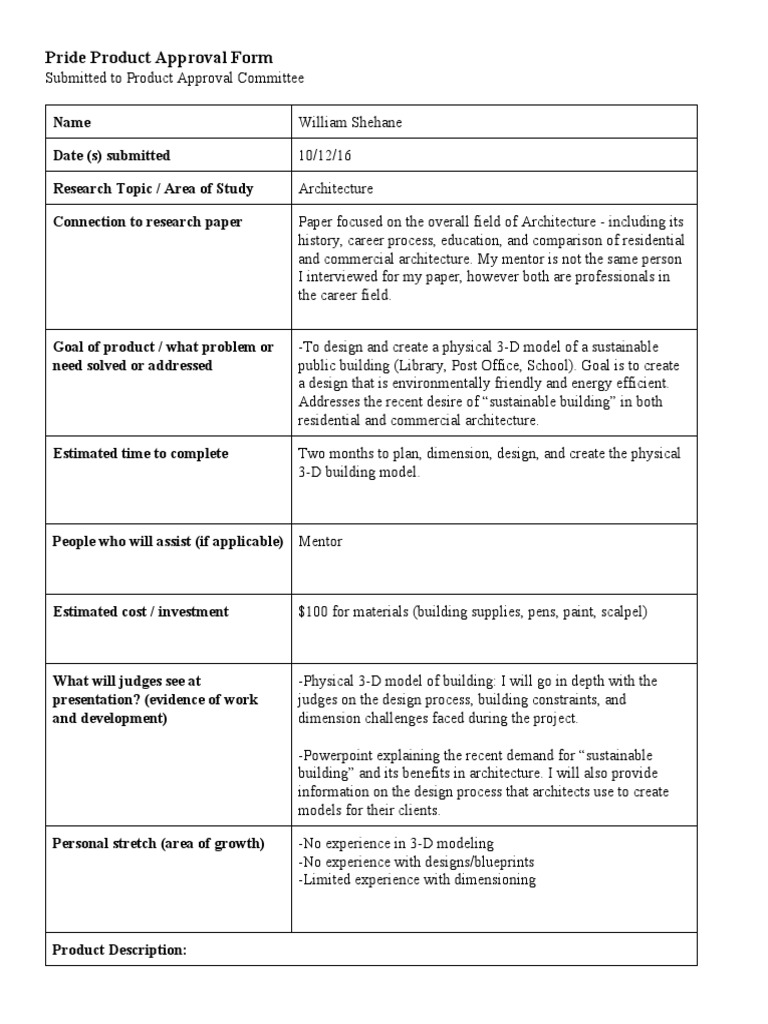 Pride Product Approval Form | PDF | Green Building | Sustainability