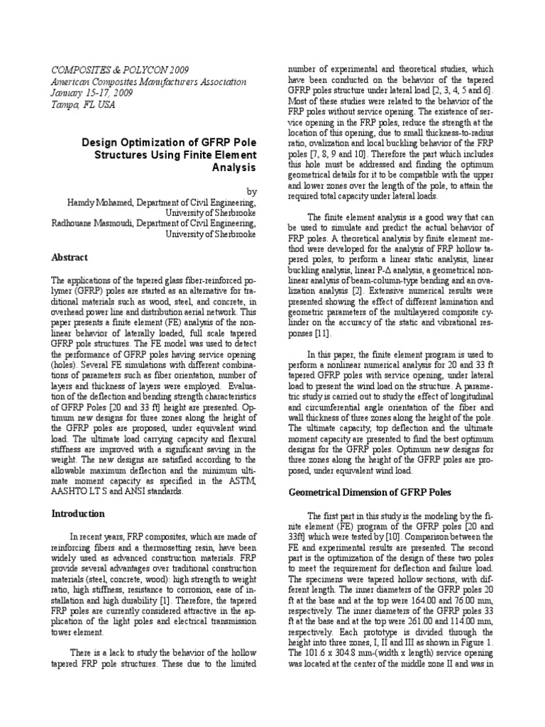 Design Optimization of GFRP Pole Structures Using Finite Element Analysis PDF | PDF | Fiberglass ...