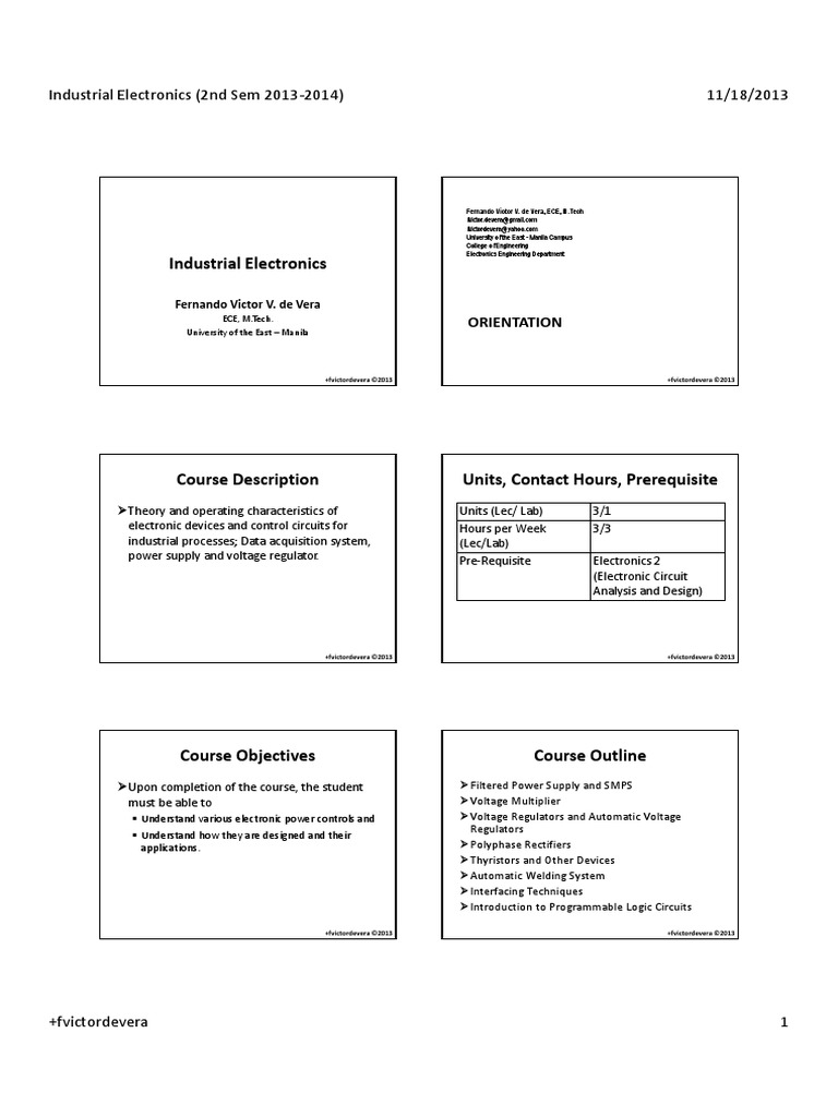 Industrial Electronics Lecture Notes 01 Orientation and Introduction ...