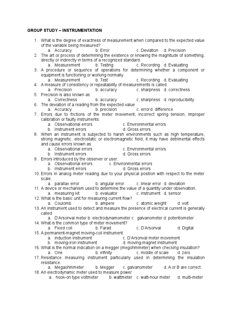 Group Study - Instrumentation Questionnaire | PDF | Series And Parallel ...