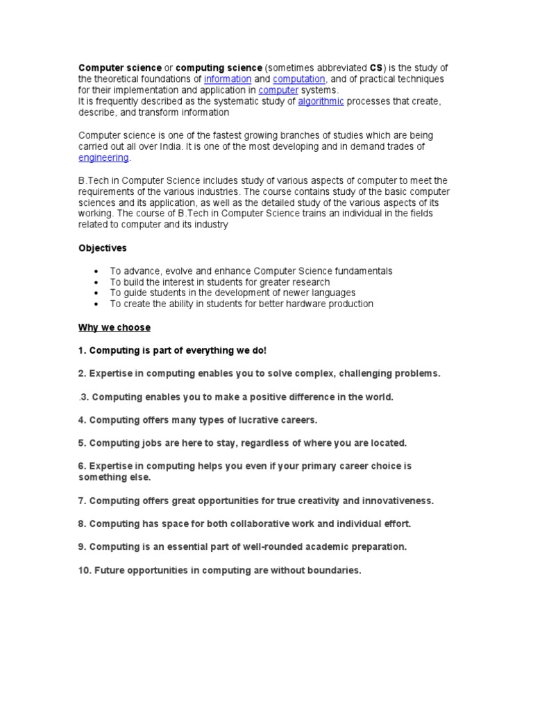 Importance of Computer Science | PDF | Computer Science | Computing