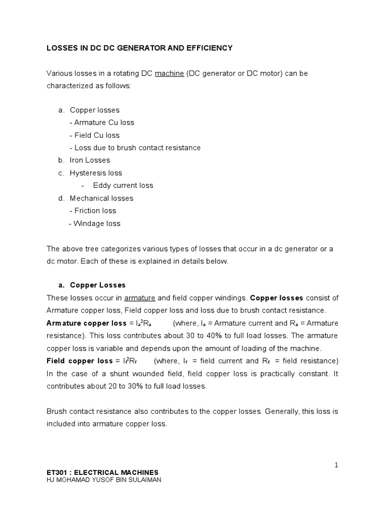 Losses in DC DC Generator and Effency | PDF | Electromagnetic Induction ...
