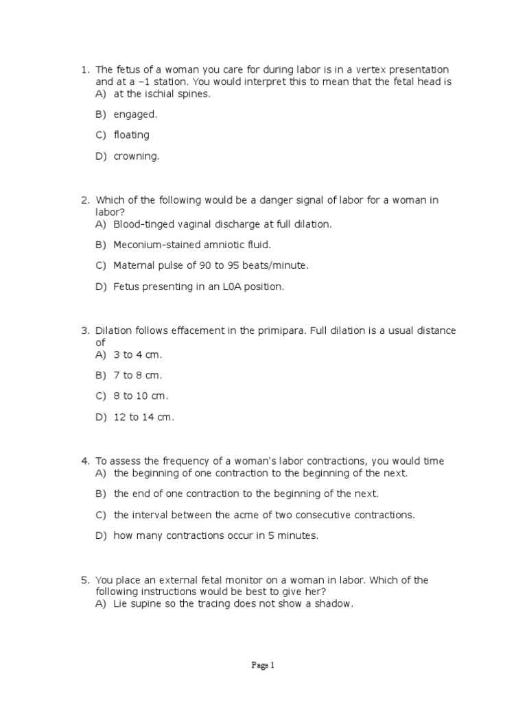 Exam Labor Process | PDF | Childbirth | Women's Health