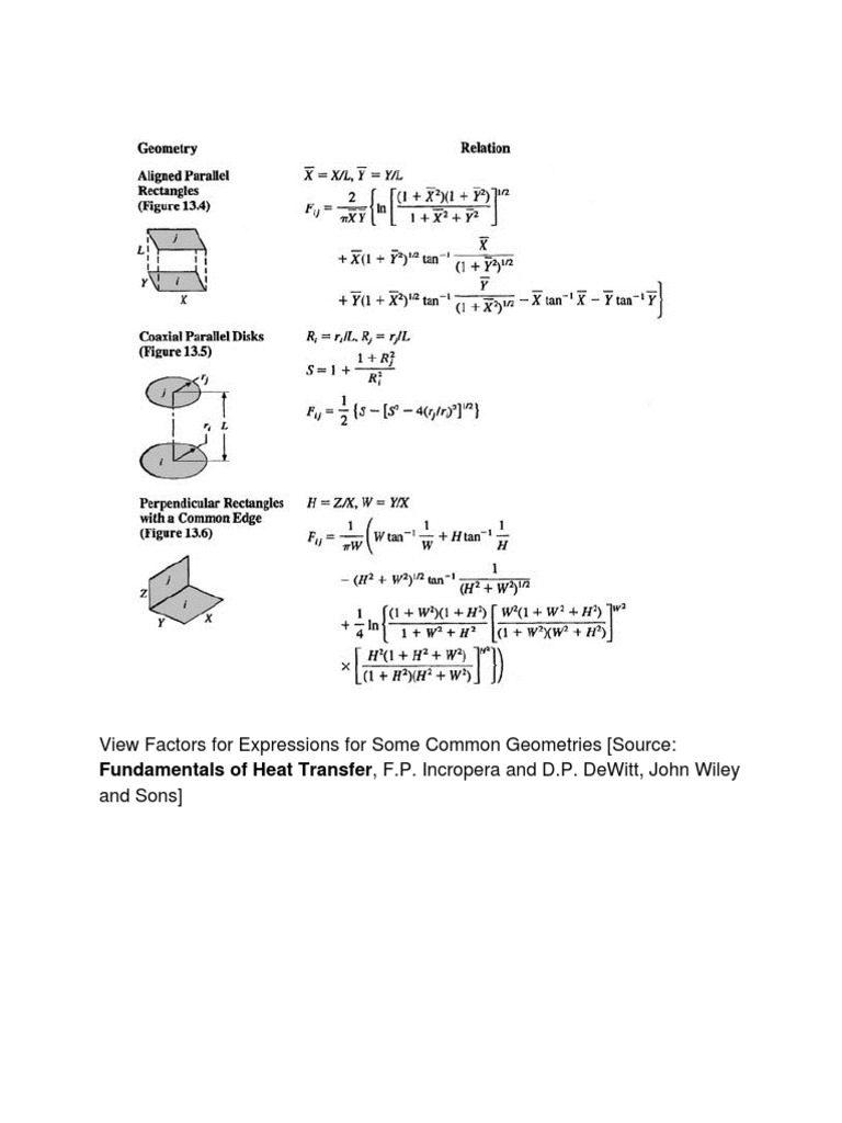View Factors For Expressions For Some Common Geometries | PDF