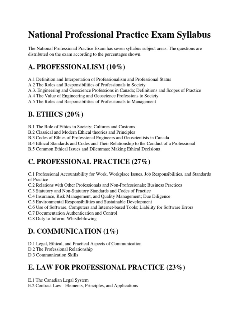 National Professional Practice Exam Syllabus - APEGA | PDF | Profession ...