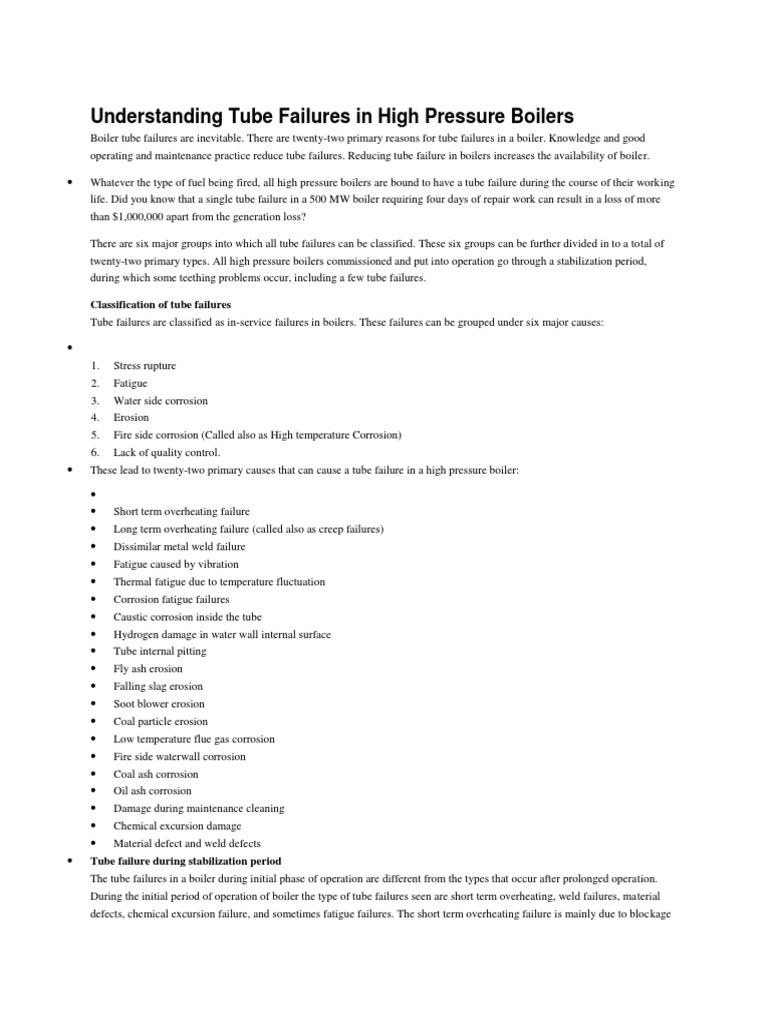 Understanding Tube Failures in High Pressure Boilers PDF | PDF