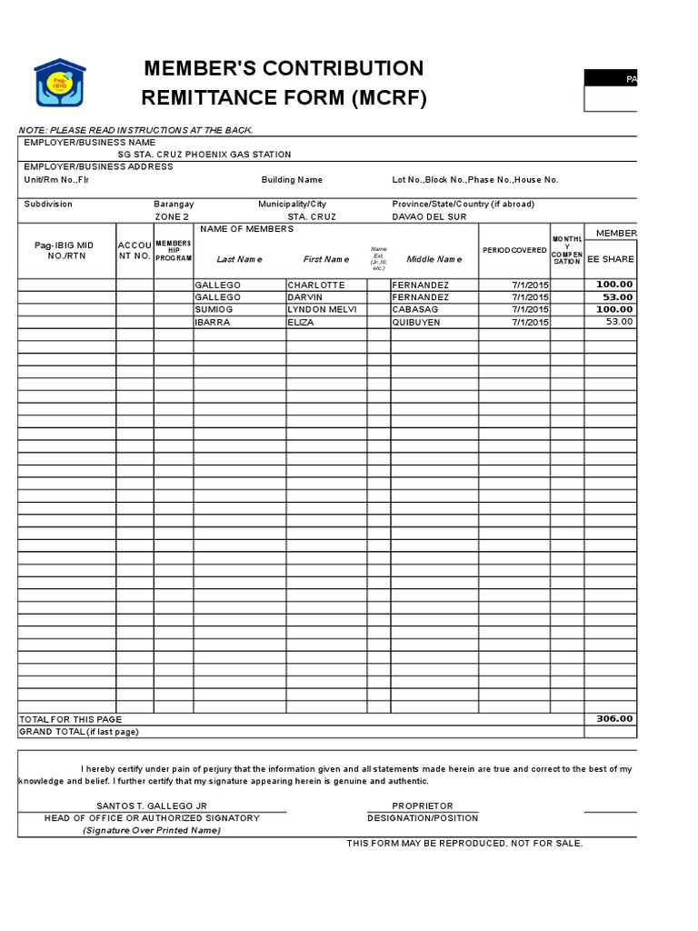 Pag-IBIG Employer Remittance Form | PDF