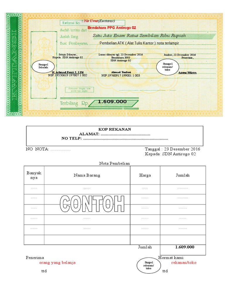 Contoh Kwitansi, Nota | PDF