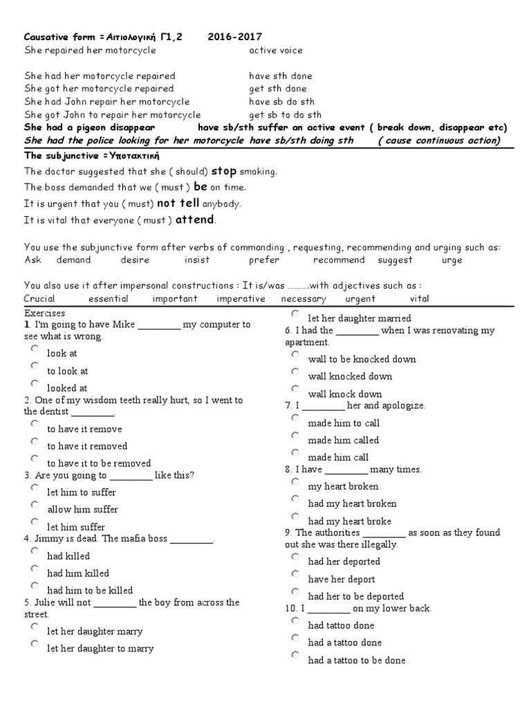 Exercises On Causative Form | PDF | Syntax | Linguistic Morphology